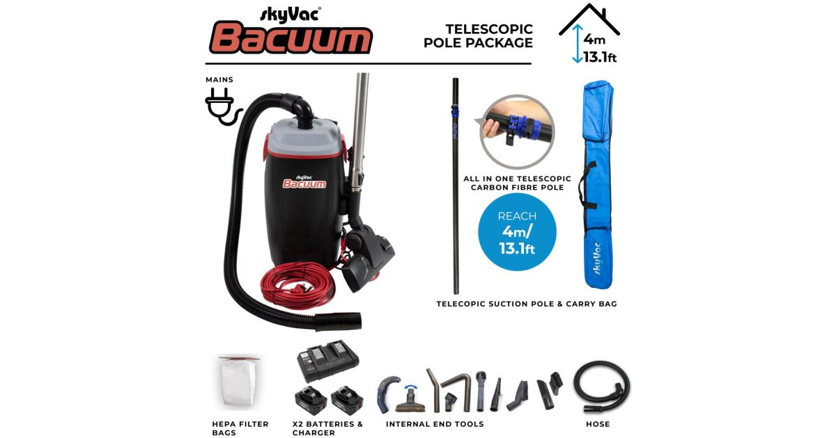 Aspirateur dorsal SkyVac® kit 4m perche télescopique d'aspiration ...